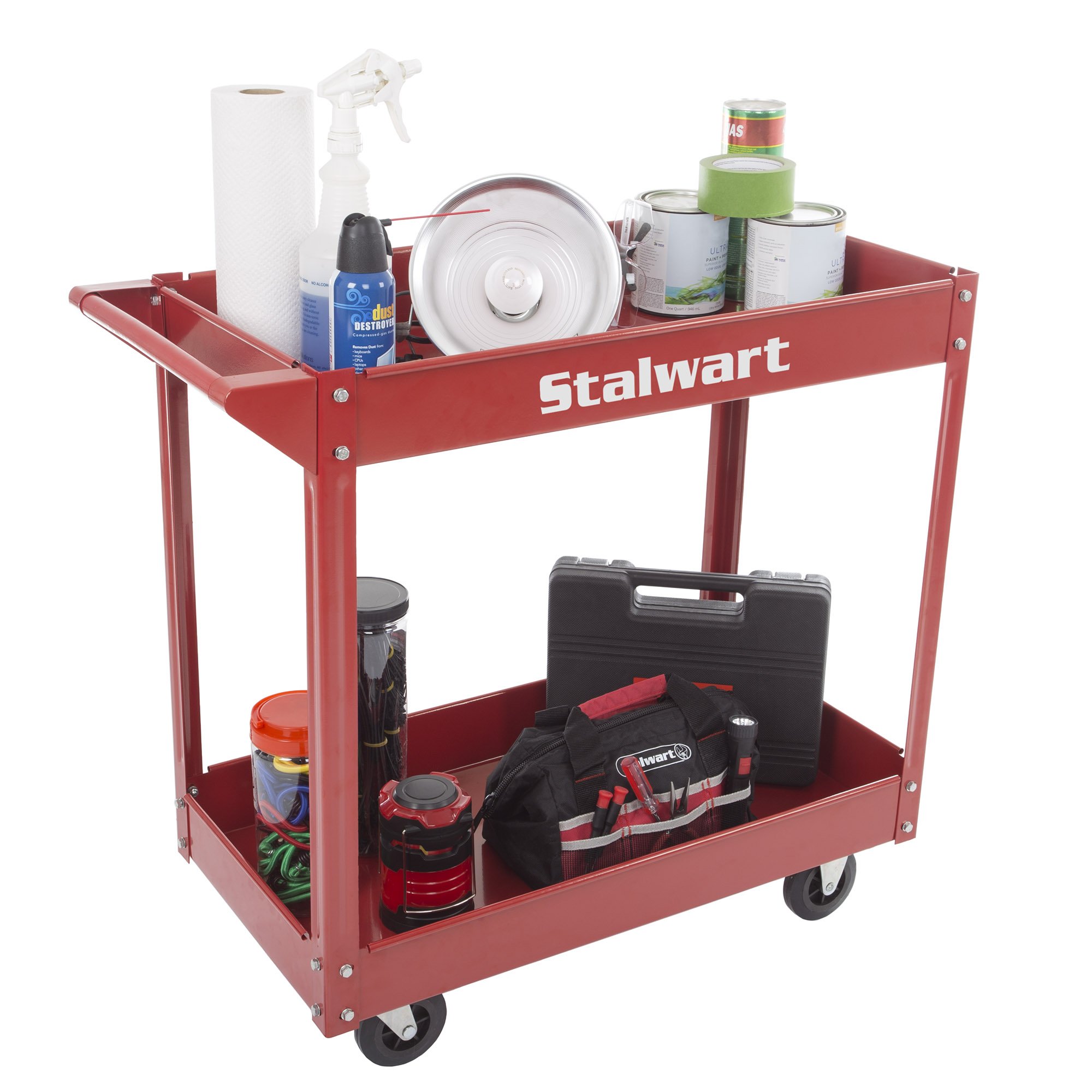 Stalwart 75-MOV1003 vice Utility Cart, Heavy Duty Supply Cart with Two Storage Tray Shelves- 330 lbs Capacity By Stalwart (Red)