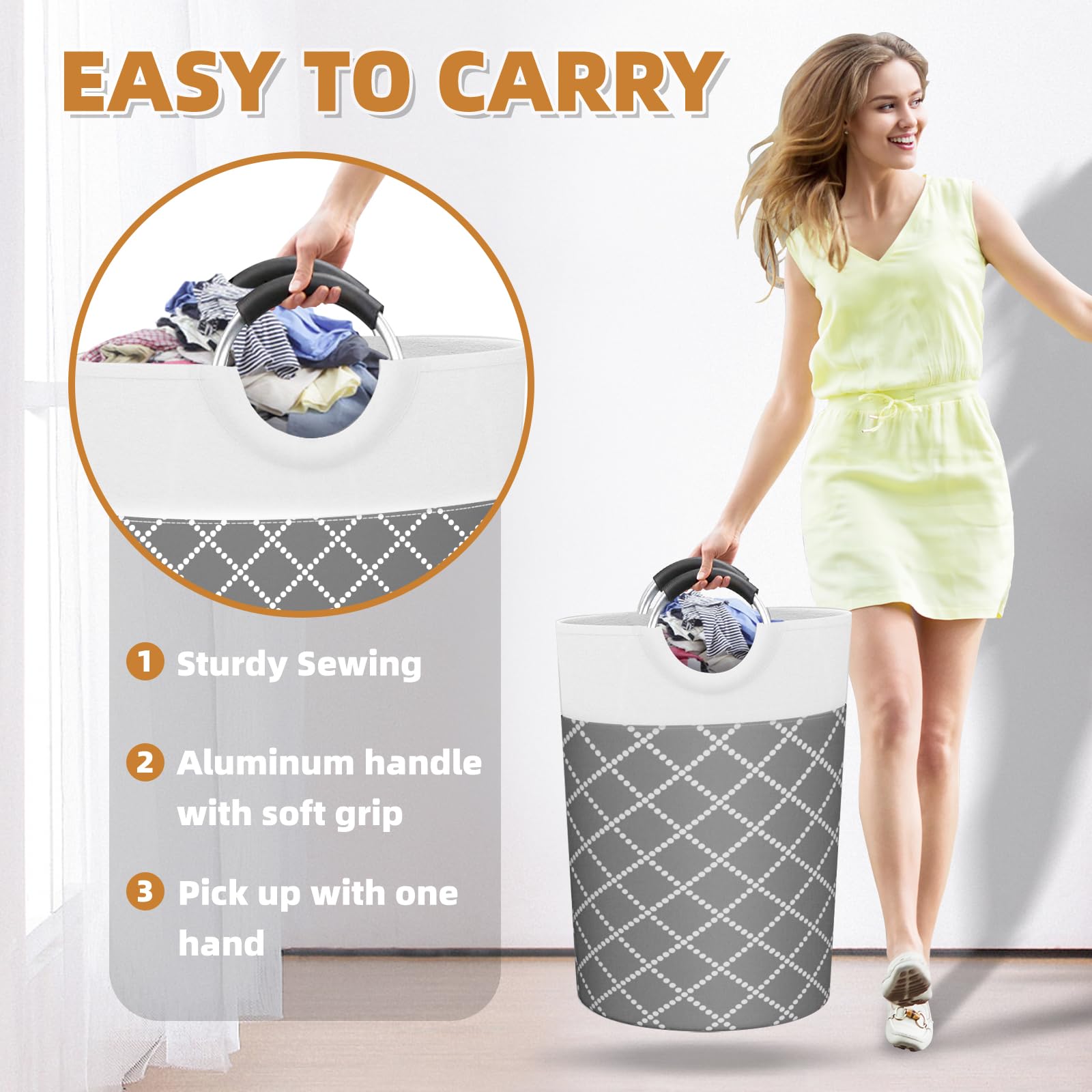VOSGO Laundry Basket, 2-Pack 82L Waterproof Laundry Hamper, Collapsible Laundry Bag with Comfortable Handle, Large Capacity Storage for College Dorm, Family, Toys, Grey