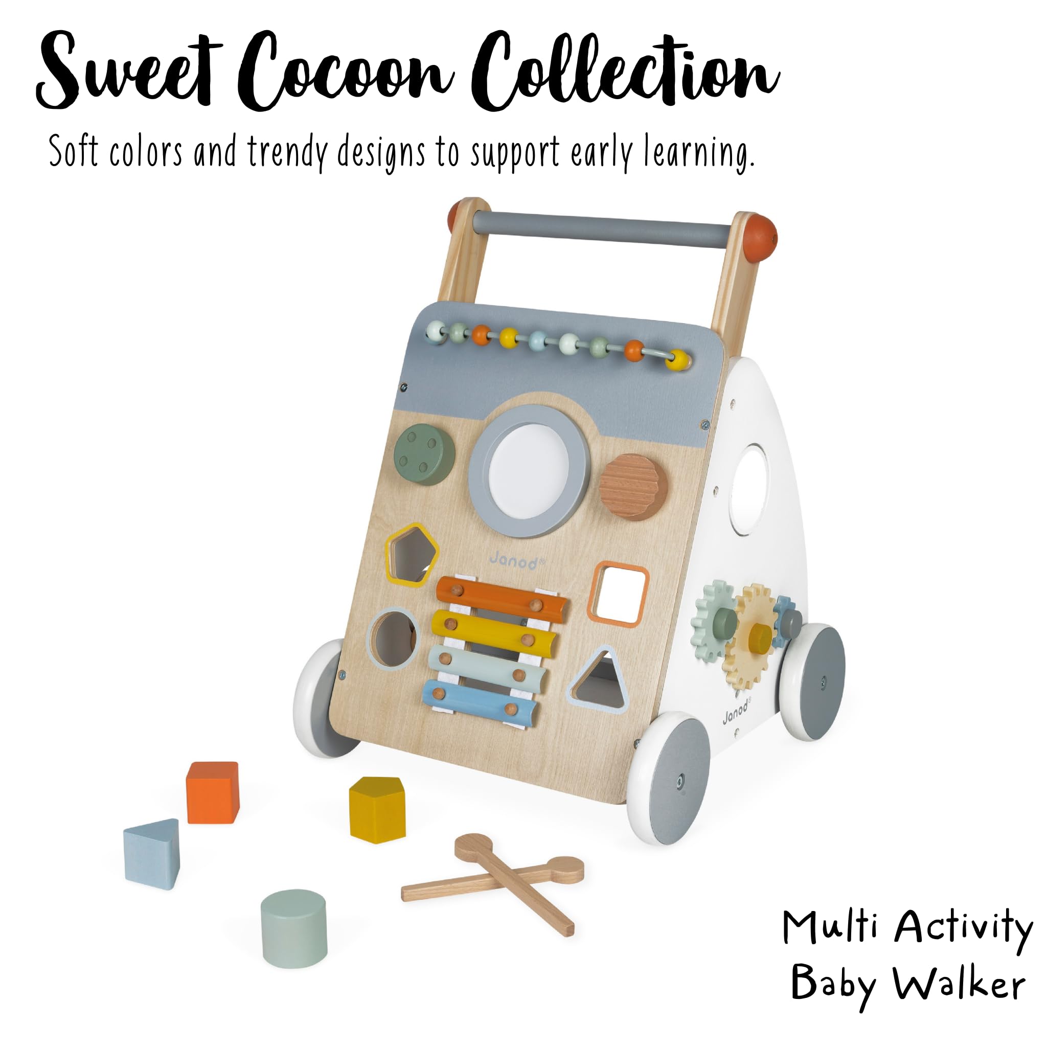 Janod Sweet Cocoon Wooden Multi-Activity Baby Walker - Ages 12 Months+ - J04410