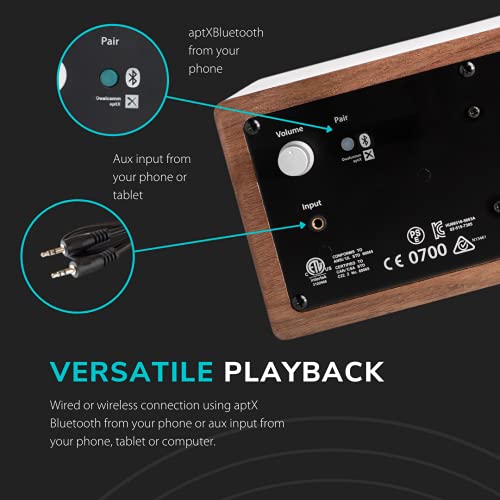 Audioengine B2 Wireless Bluetooth Speaker | Home Music System, Retro Tabletop aptX Bluetooth Speaker, Mini Stereo System | AUX Audio Input for Phone, Tablet, Computer (Walnut Real Wood Veneer)