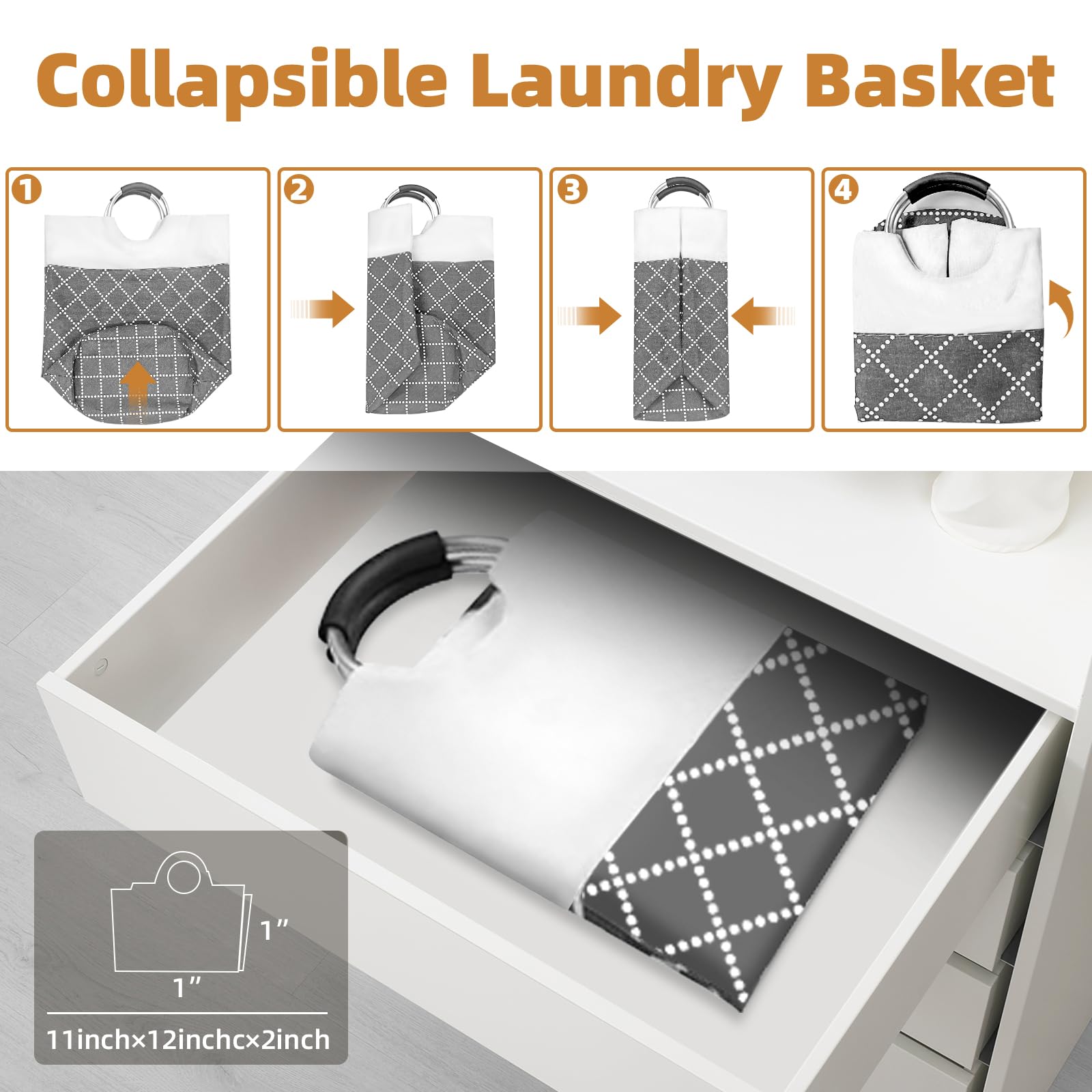 VOSGO Laundry Basket, 2-Pack 82L Waterproof Laundry Hamper, Collapsible Laundry Bag with Comfortable Handle, Large Capacity Storage for College Dorm, Family, Toys, Grey