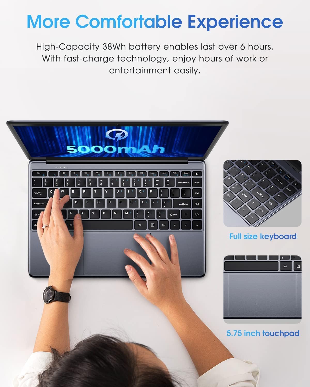 CHUWI HeroBook Pro 14.1'' Laptop, 8GB RAM 256GB SSD, Windows 11 Laptop, 1TB SSD Expand, Intel Celeron N4020(up to 2.8GHz), 2K FHD IPS Display, Ultra Slim, Mini-HDMI, 5G WiFi, BT4.2, Webcam,TF Card