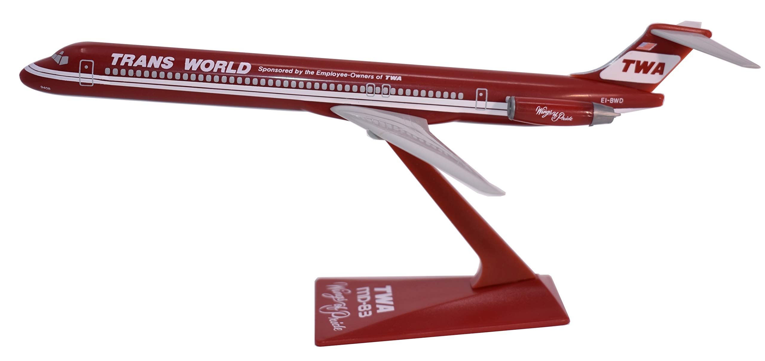 TWA Wings of Pride MD-80 Airplane Miniature Model Plastic Snap Fit 1:200 Part# AMD-08000H-005