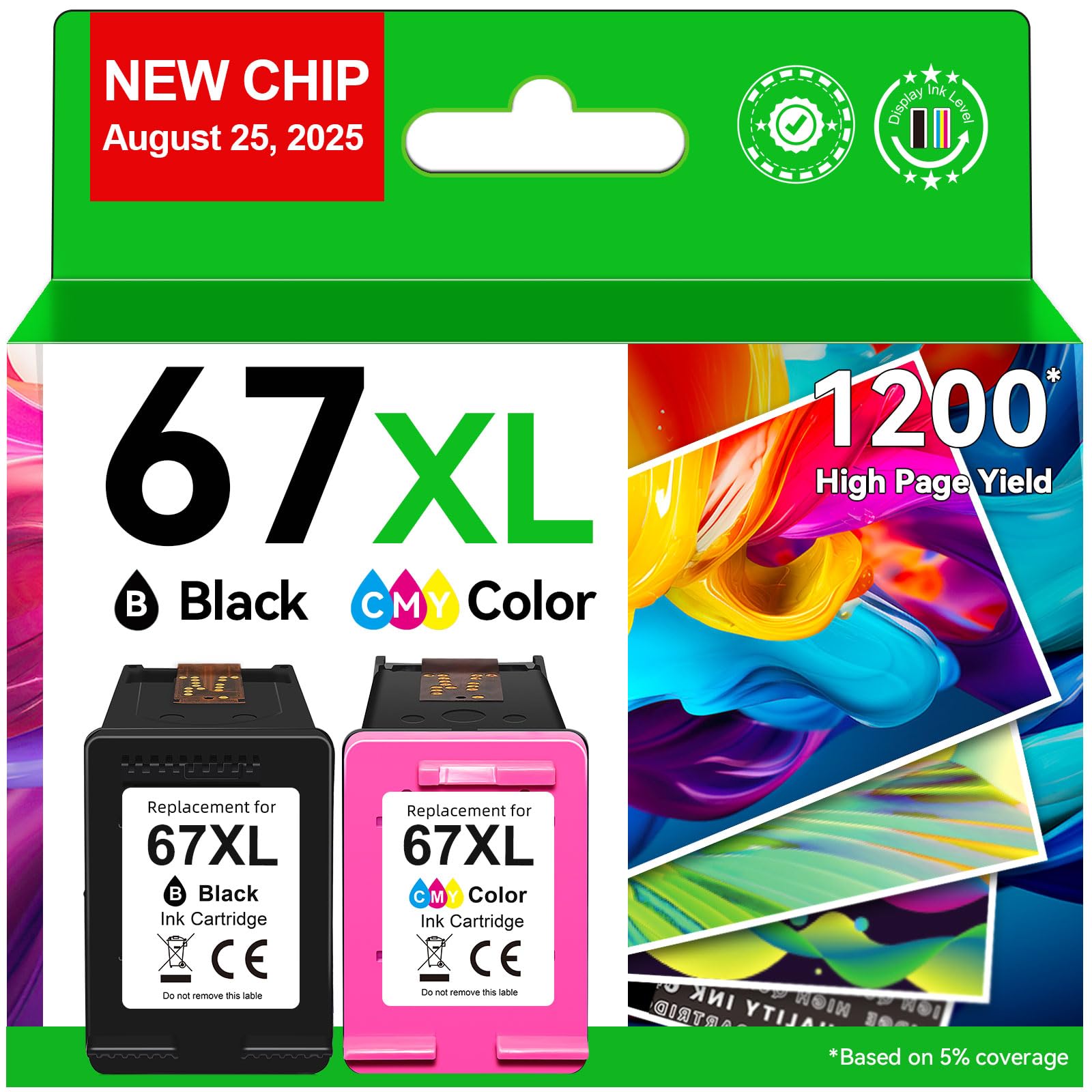 Pitooler for HP67 Ink Cartridges, for HP 67/67XL Ink Cartridges Black/Color Combo Pack Compatible for HP Envy 6055e 6000 Pro 6400 Ink Cartridges, DeskJet 2700 2755e 4155e 4100 2700e 4100e 4155 Printer
