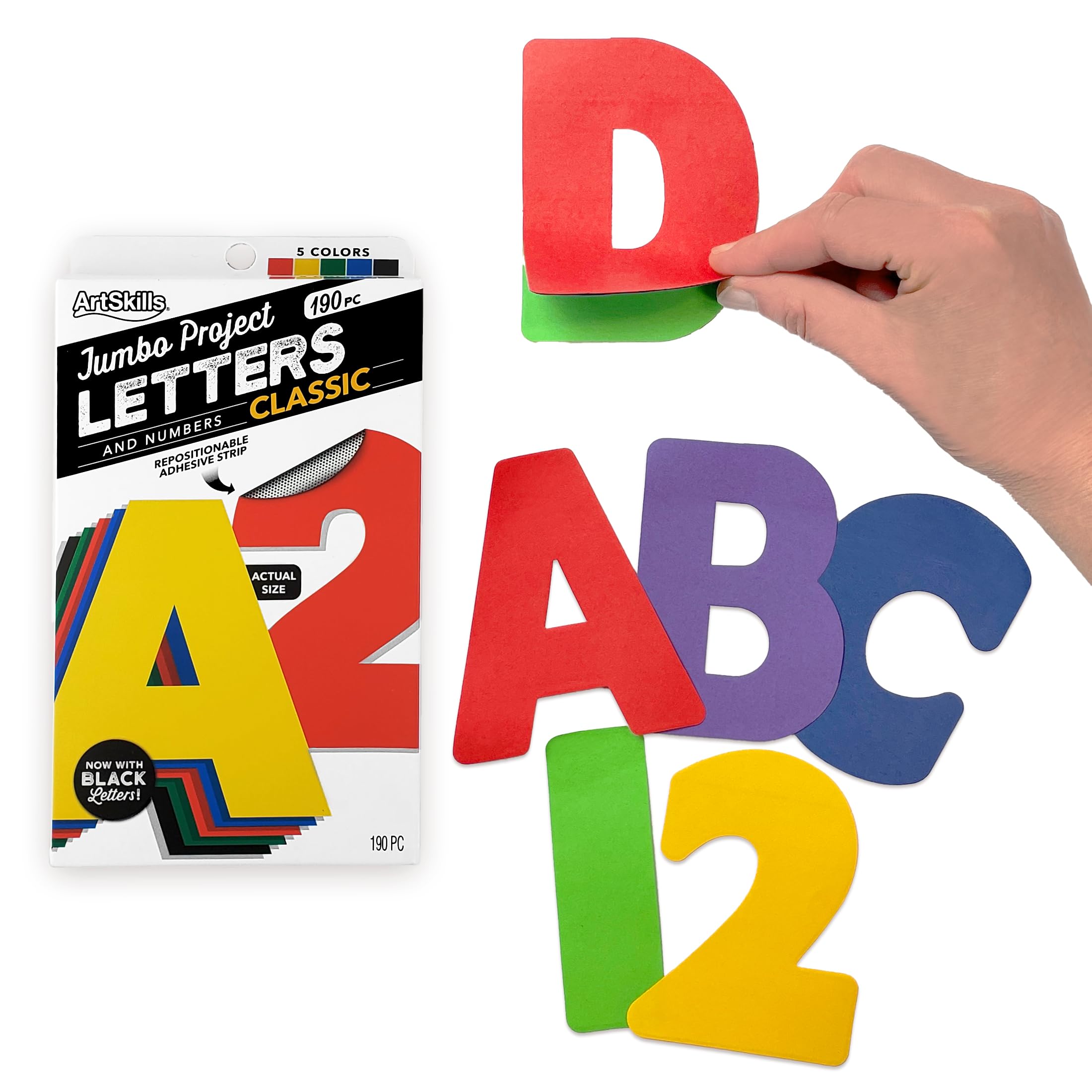 ArtSkills Jumbo 4" Sticky Primary Color Poster Letters and Numbers, 190 Pieces