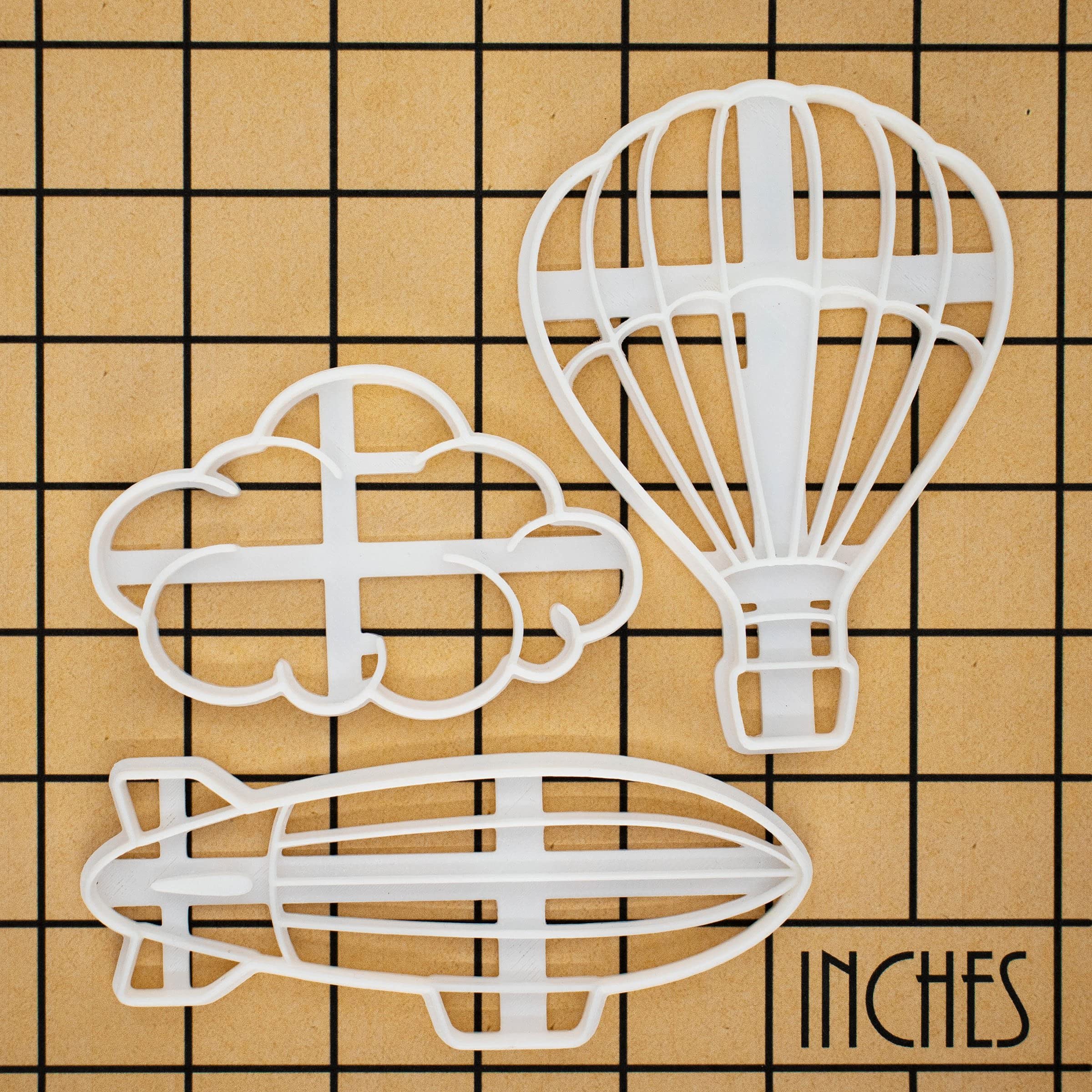 Set of 3 Baby Shower themed cookie cutters (Designs: Hot Air Balloon, Fluffy Cloud, and Blimp), 3 pieces - Bakerlogy