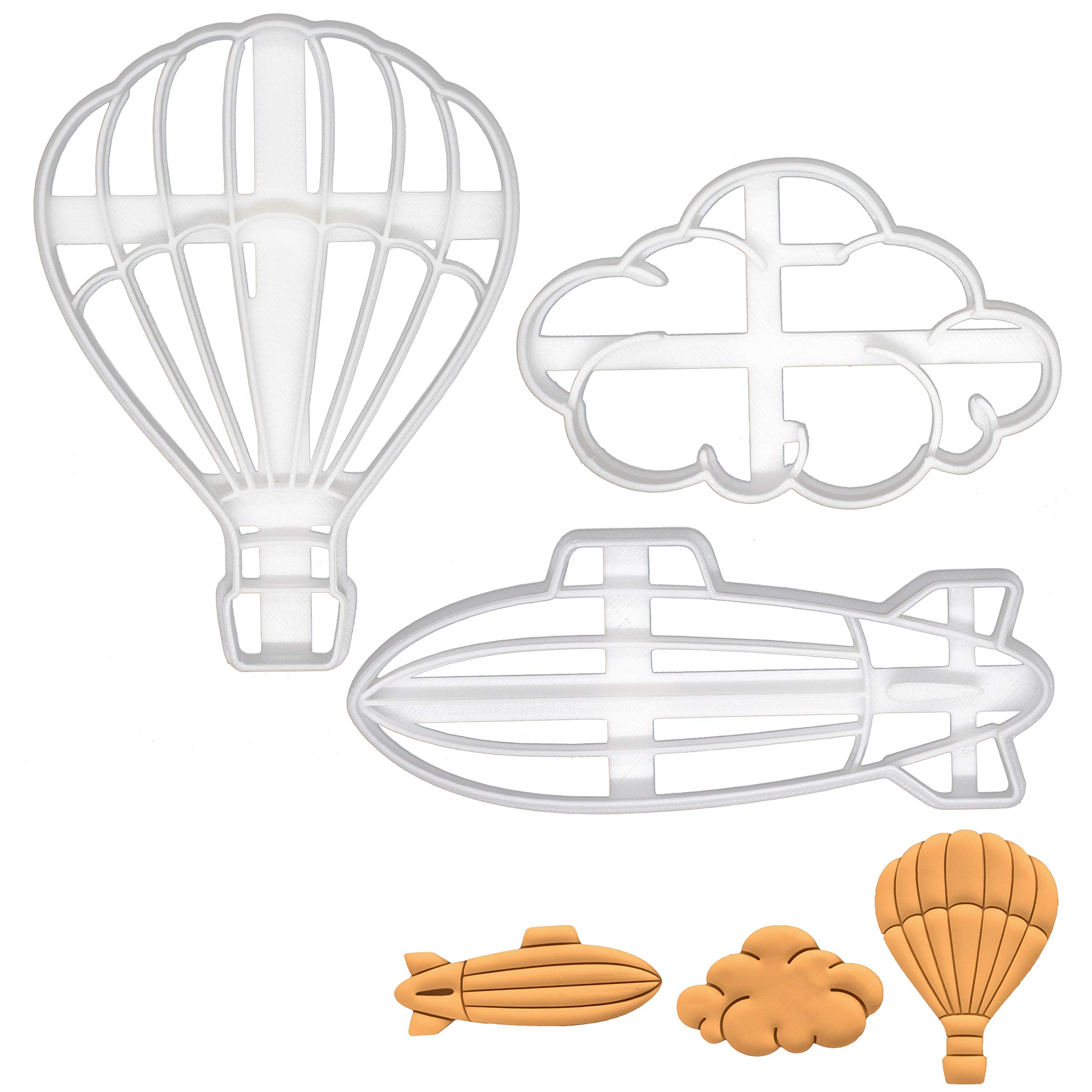 Set of 3 Baby Shower themed cookie cutters (Designs: Hot Air Balloon, Fluffy Cloud, and Blimp), 3 pieces - Bakerlogy