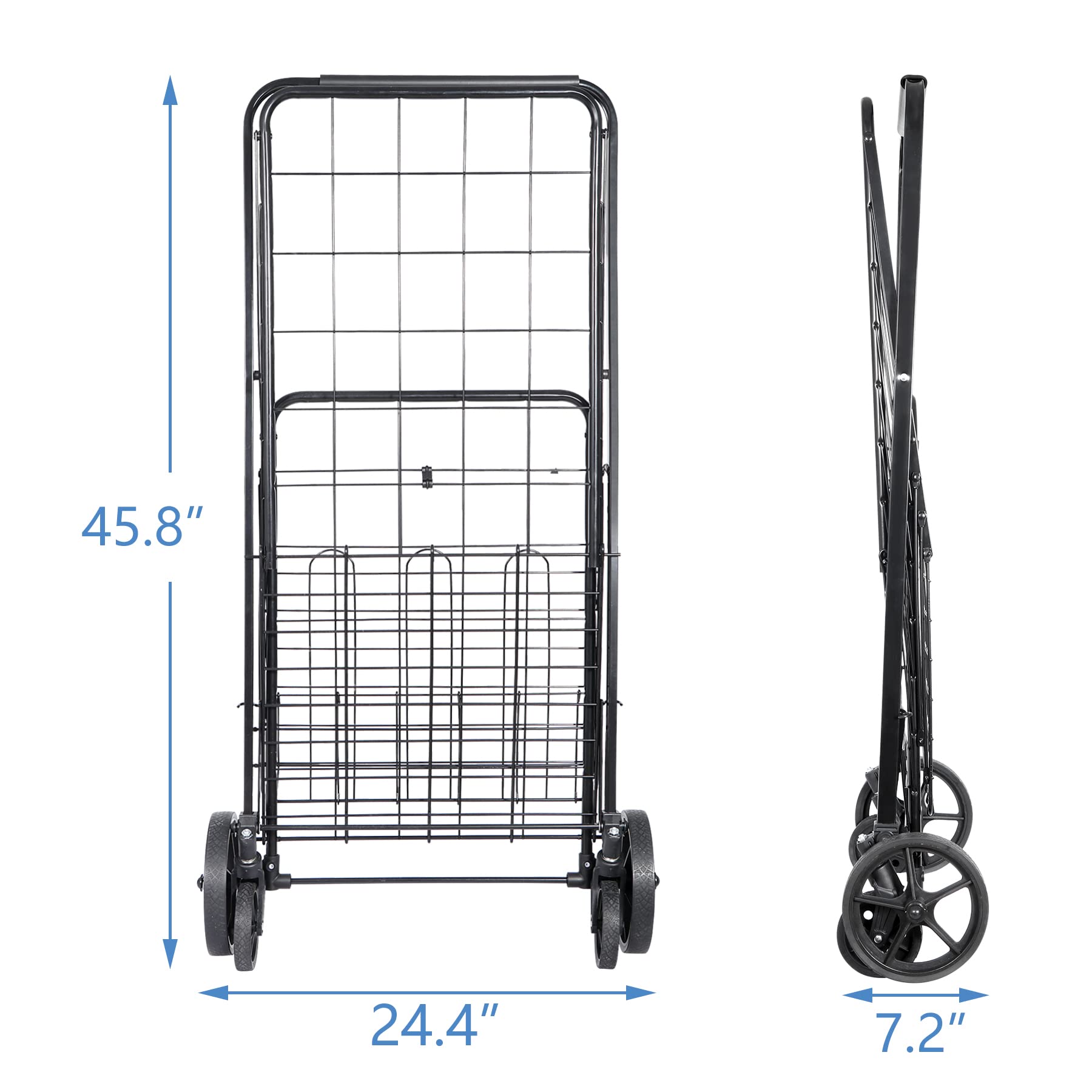 Smartxchoices Large Capacity Folding Shopping Cart with Swivel Wheels, Black, 66 Ibs