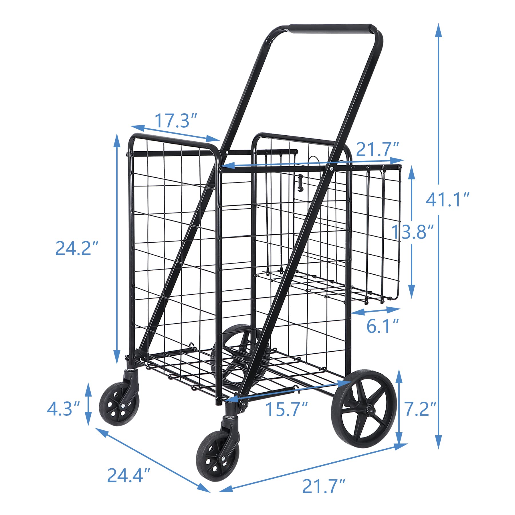 Smartxchoices Large Capacity Folding Shopping Cart with Swivel Wheels, Black, 66 Ibs