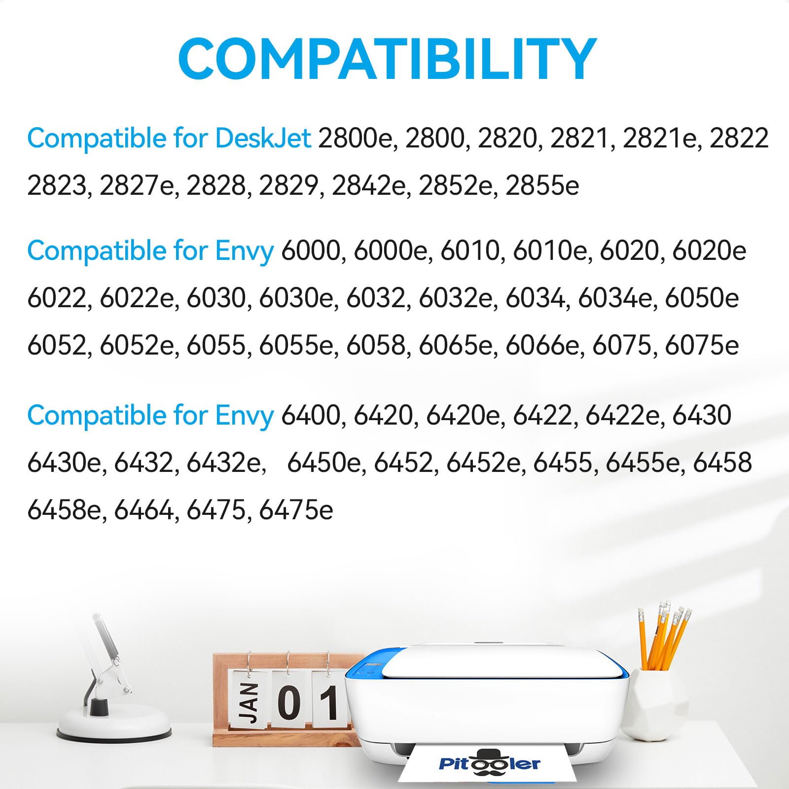 Pitooler for HP67 Ink Cartridges, for HP 67/67XL Ink Cartridges Black/Color Combo Pack Compatible for HP Envy 6055e 6000 Pro 6400 Ink Cartridges, DeskJet 2700 2755e 4155e 4100 2700e 4100e 4155 Printer