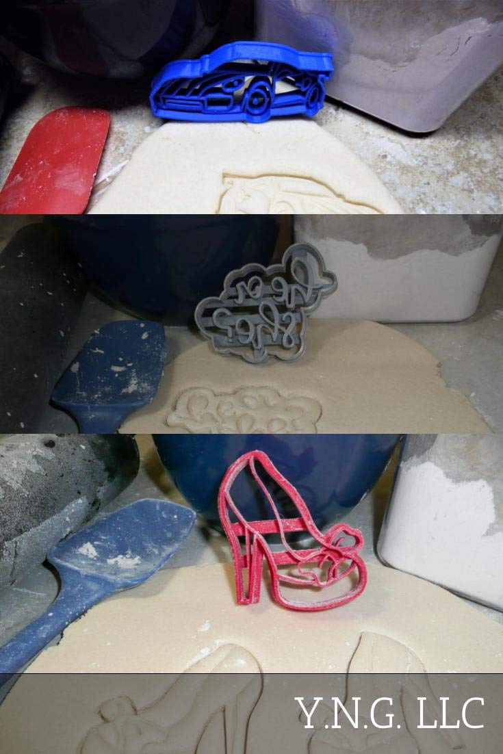 WHEELS OR HEELS GENDER REVEAL BABY SHOWER SET OF 3 COOKIE CUTTER MADE IN USA PR1193