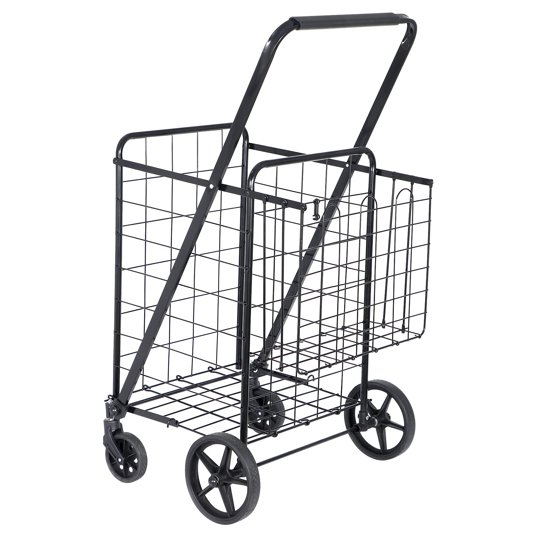 Smartxchoices Large Capacity Folding Shopping Cart with Swivel Wheels, Black, 66 Ibs