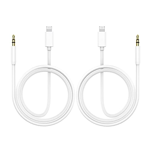 Aux Cord for iPhone,esbeecables 2Pack Lightning to 3.5mm Aux Cable for Car Compatible with iPhone 14 13 12 11 XS XR X 8 7 iPad for Car Home Stereo, Speaker, Headphone, Support All iOS - 3.3ft (White)