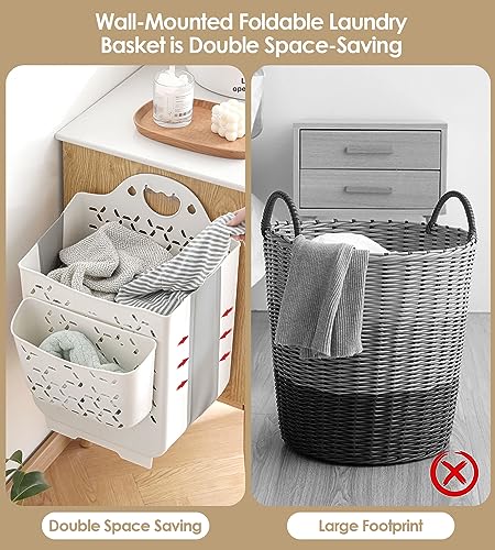 Collapsible Laundry Baskets,13.5 Liter/3.5 Gallon Household Laundry Hamper,Foldable Laundry Basket Plastic Storage Container/Organizer,Space-Saving Wall Hanging Clothes Hamper