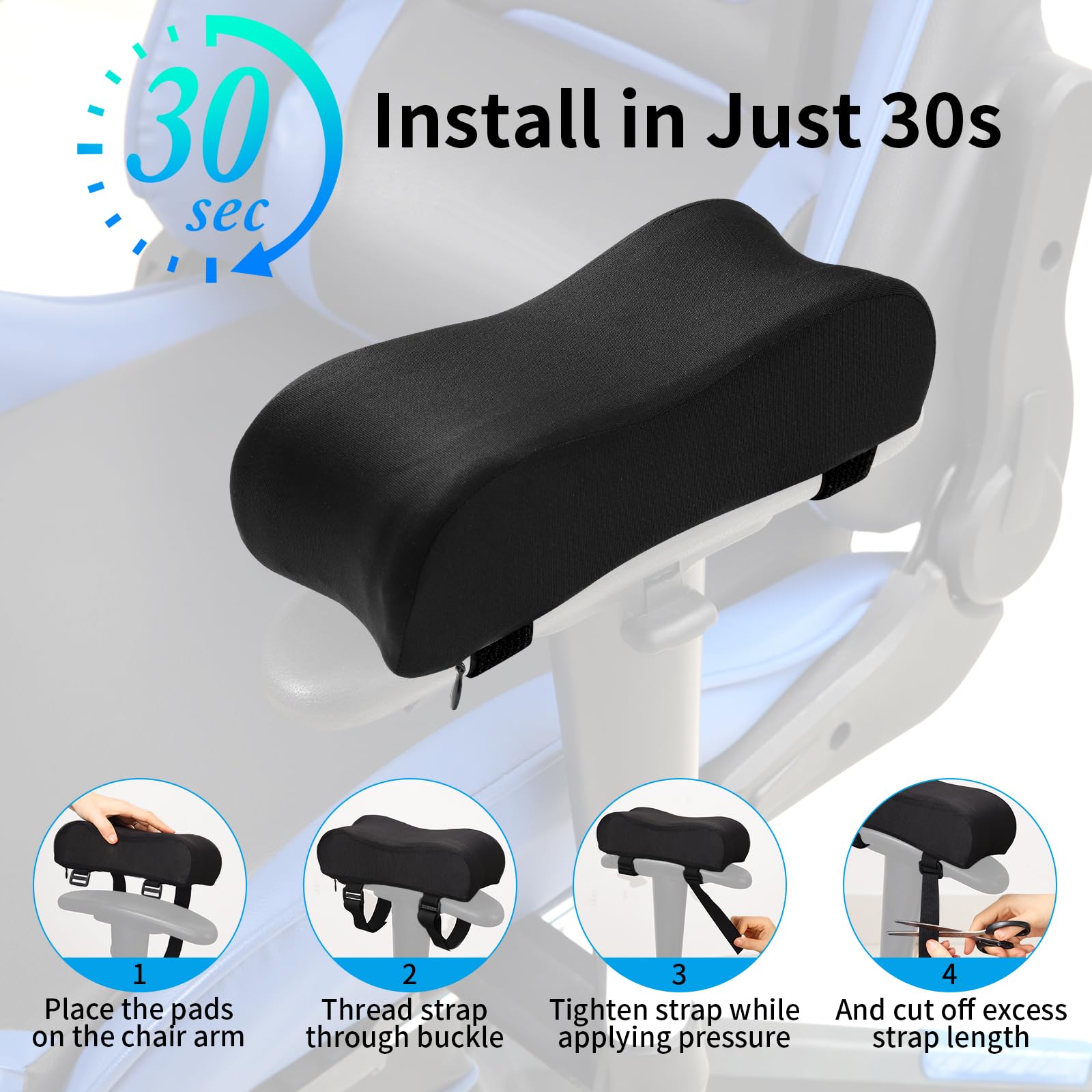 Fuloon Ergonomic Office Chair Armrest Cushion, Elbow Pillow with Cooling Gel for Elbow and Forearm Pressure Relief for Computer Chairs, Gaming Chairs, Office Chairs and Wheelchairs (Black)