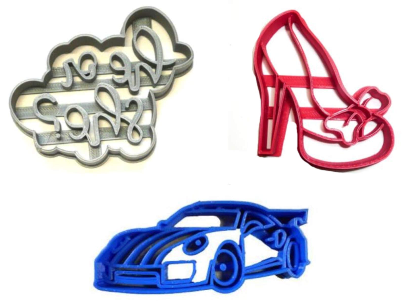 WHEELS OR HEELS GENDER REVEAL BABY SHOWER SET OF 3 COOKIE CUTTER MADE IN USA PR1193