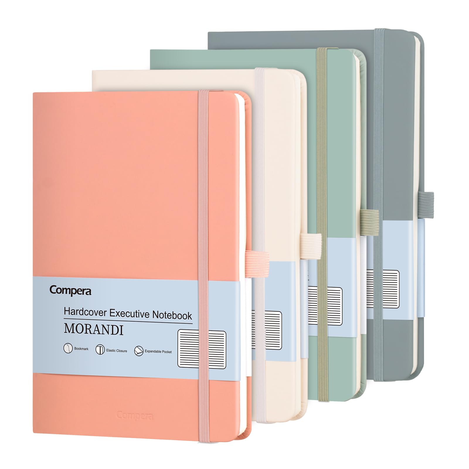 Compera Lined Journal Notebooks, 4 Pack, 176 Pages, 5.5 x 8.3, 100gsm Thick Paper, A5 Hardcover Notebooks with Pen Loop and Inner Pocket, for School Business Office Collegeļ¼Morandi colorsļ¼