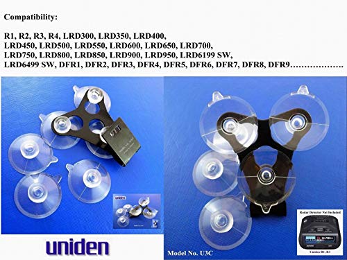 U3C Improved Windshield Mount Bracket with 6 Clear Suction Cups for R1 R3 & Most Uniden Radar Detectors