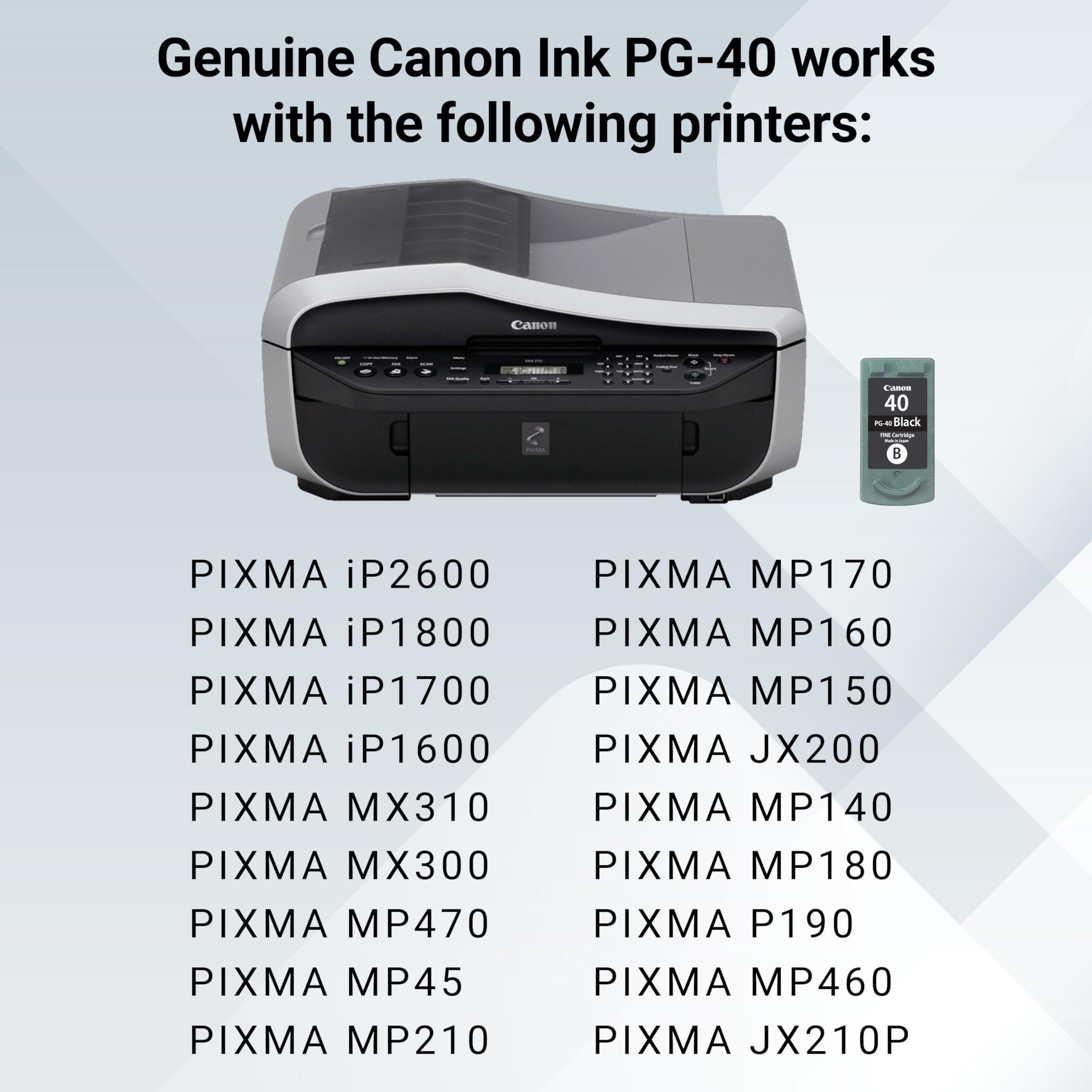 Canon PG-40 Black Ink Cartridge, Compatible to iP2600, iP800, iP700 and iP600 Printers