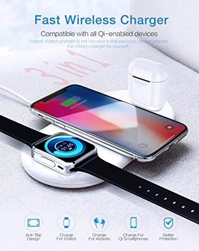 Vissles 3 in 1 Wireless Charging Pad Wireless Charging Station for iPhone 13/12/11pro/Se/X/XS/XR/Xs Max Apple Watch AirPods 2/Pro Wireless Charger Pad for Samsung Galaxy S20/S10