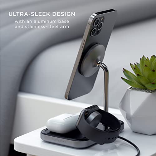Satechi 3-in-1 Magnetic Wireless Charging Stand β Compatible with 14 Pro Max/14 Pro/14/14 Plus, iPhone 13 Pro Max/13 Pro/13 Mini/13, Apple Watch Ultra & Series 8/7/SE/6/5/4/3/2/1, AirPods Pro 2/1