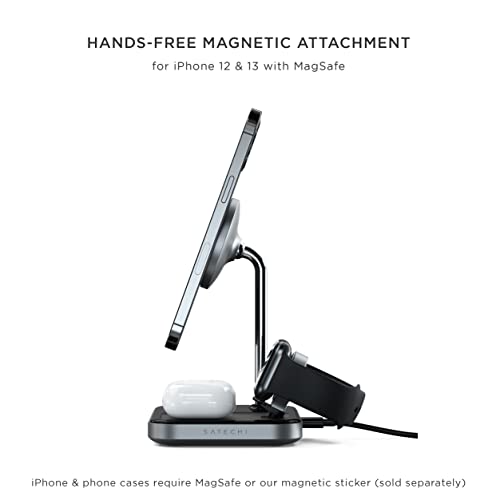 Satechi 3-in-1 Magnetic Wireless Charging Stand β Compatible with 14 Pro Max/14 Pro/14/14 Plus, iPhone 13 Pro Max/13 Pro/13 Mini/13, Apple Watch Ultra & Series 8/7/SE/6/5/4/3/2/1, AirPods Pro 2/1