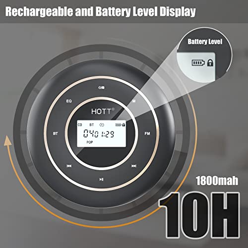 HOTT C105 Portable CD Player with HiFi Bluetooth 5.0 and FM Transmitter,Rechargeable 1800mAh with Touch Vibration Button and 2.1" LCD Screen Aux for Car Audio Radio and Home Wireless Headset Speaker