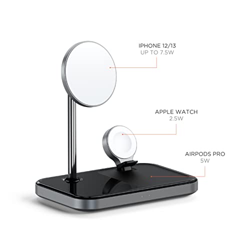 Satechi 3-in-1 Magnetic Wireless Charging Stand β Compatible with 14 Pro Max/14 Pro/14/14 Plus, iPhone 13 Pro Max/13 Pro/13 Mini/13, Apple Watch Ultra & Series 8/7/SE/6/5/4/3/2/1, AirPods Pro 2/1