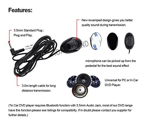 Zbark 3.5mm Microphone External Mic Assembly for Car Vehicle Head Unit Bluetooth Enabled Stereo Radio GPS DVD