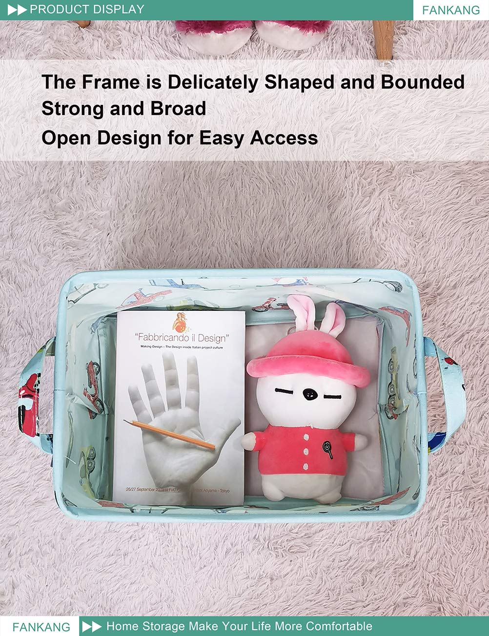 FANKANG Storage Basket,Nursery Hamper Canvas Laundry Basket Foldable with Waterproof PE Coating Storage, Office, Bedroom, Clothes,Toys (Rec-Car)
