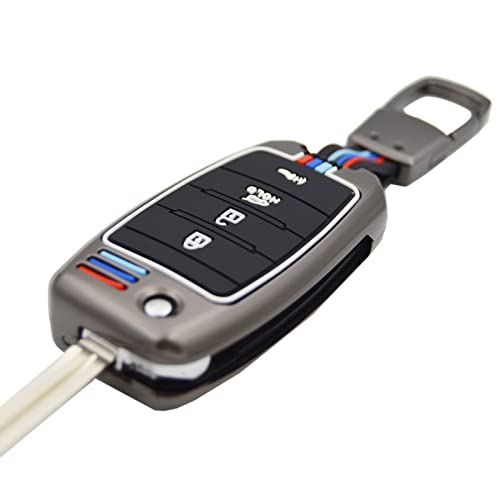 2-Layers Stripes Metal+Silicone Key Fob Cover with Keychain for KIA K3 K5 Cerato Forte Sorento Rio Rio5 Optima Soul Sportage
