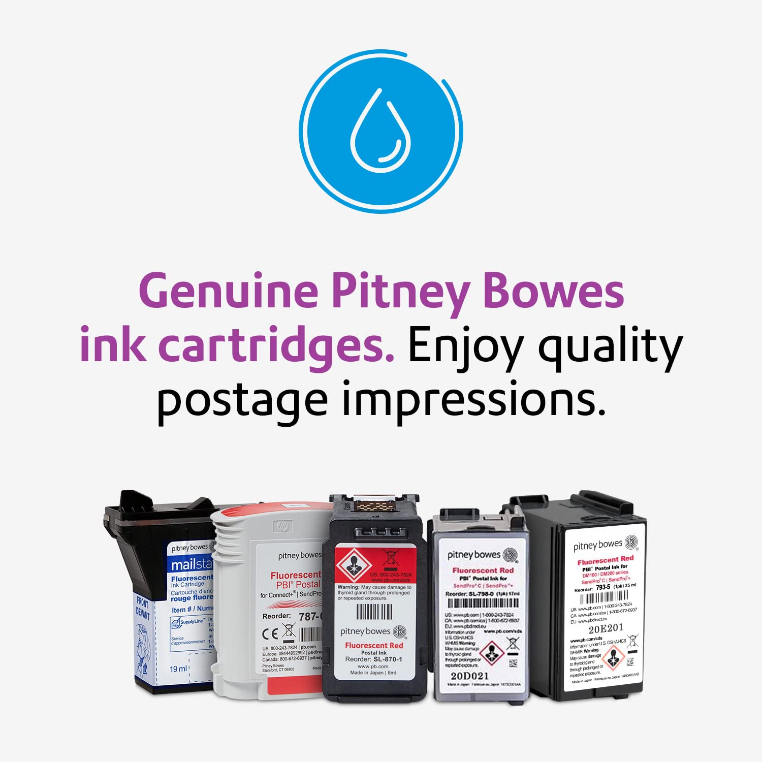 Pitney Bowes SL-870-1 Ink Cartridge for SendPro Mailstation, Red Ink, 8 ml