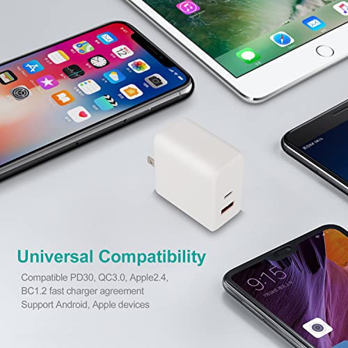 Konnek Stein USB C Charger,65W Type C Fasting Charger Adapter,Foldable Plug Dual Port Compatible with iPhone,Pixel,Galaxy S20 S10 S9,iPad Mini/Pro Fast,White,TF2003