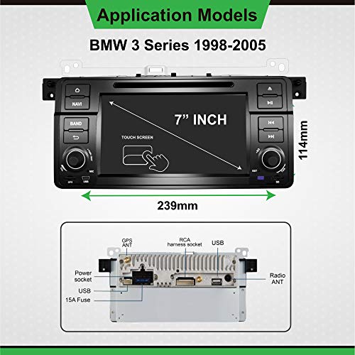 Egosonic Android 11 Car Radio, 1 Din for BMW 3 Series E46, 7" Touchscreen, DSP+, Support Wireless Apple Carplay Android Auto/GPS navi/HD1080P/Backup Camera/OBDII