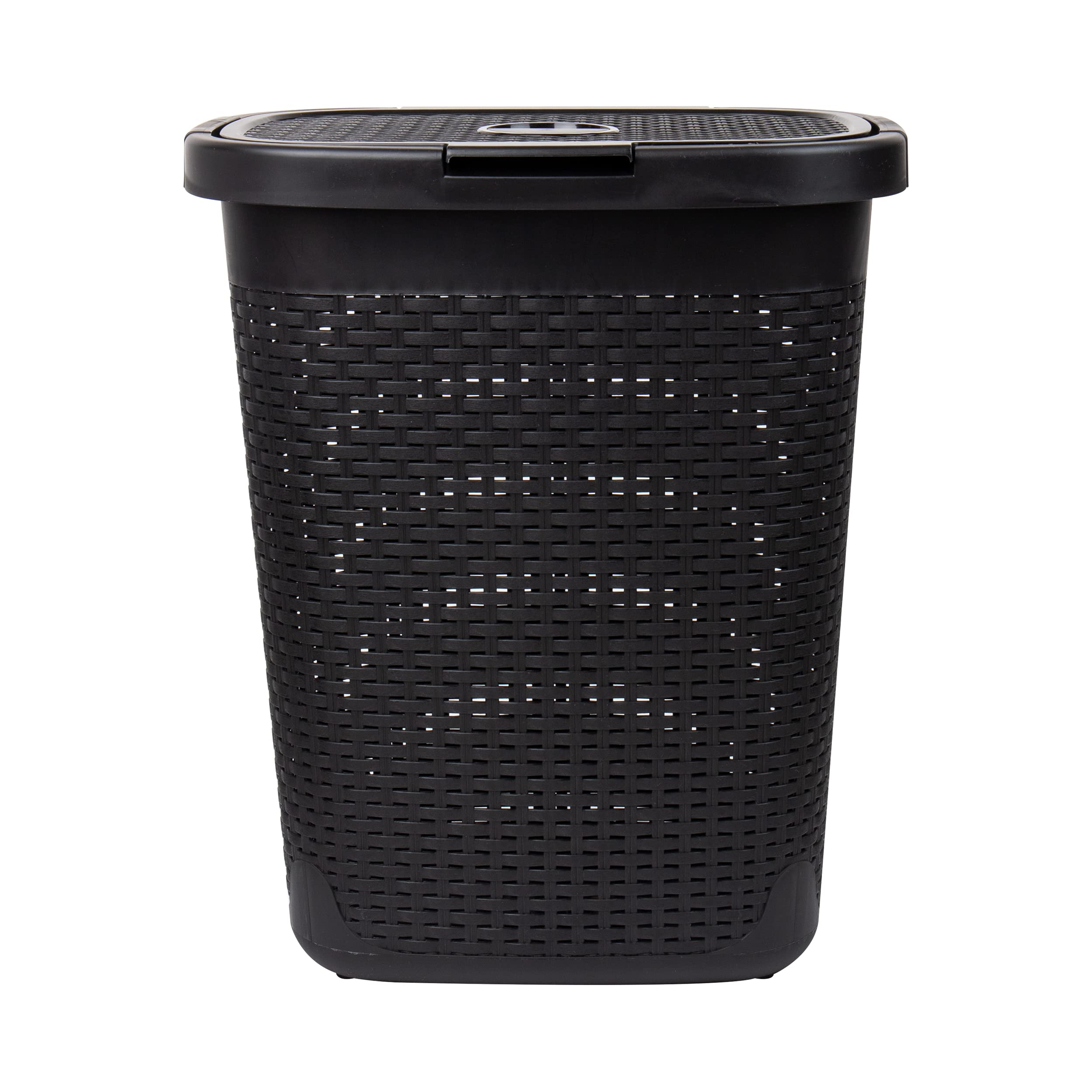 Mind Reader 50L Slim Laundry Hamper, Set of 2, Clothes Basket, Lid, Wicker Design, Plastic, 17.65"L x 13.75"W x 21"H, Black