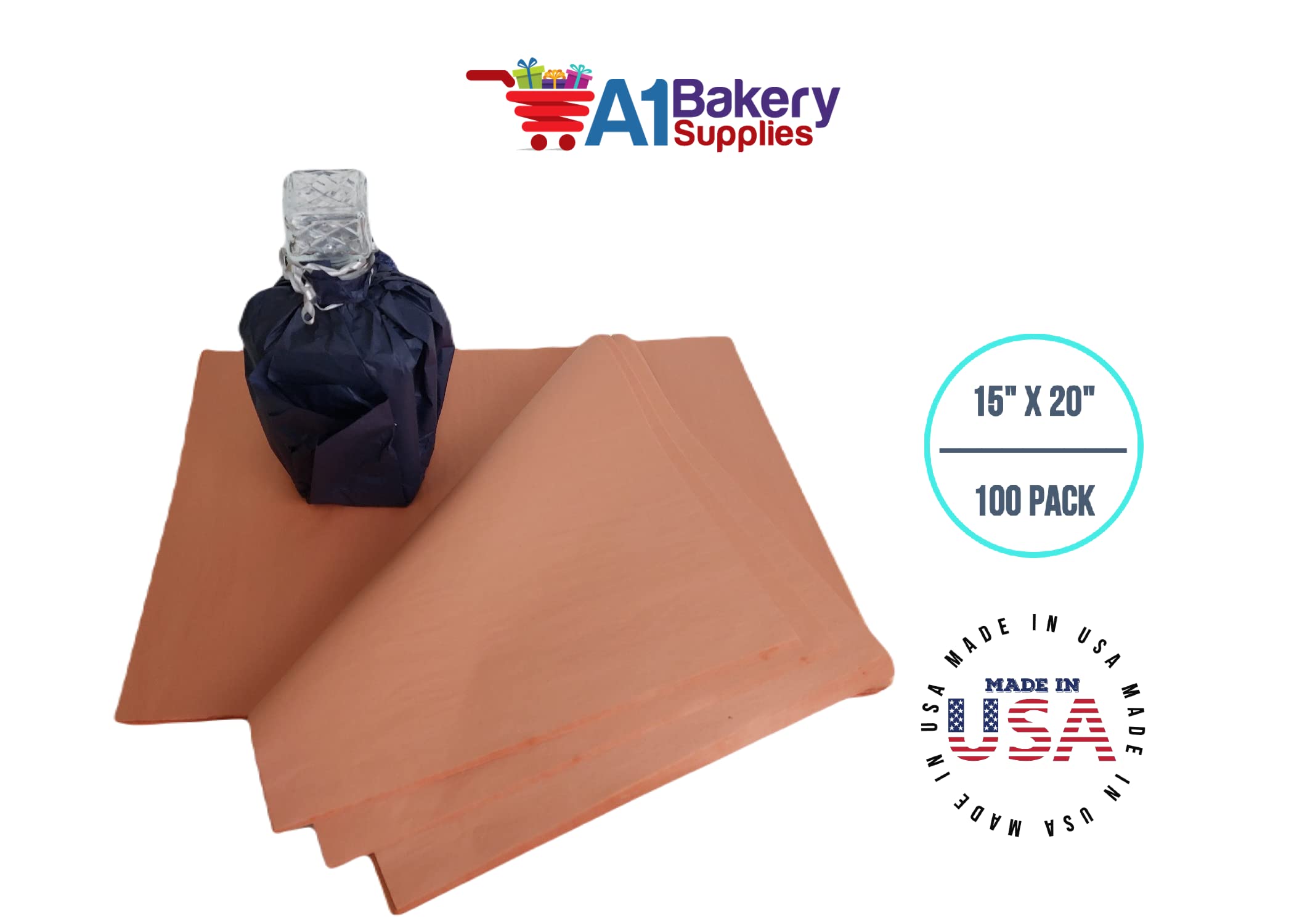A1 Bakery Supplies Terra Cotta Gift Wrap Tissue Paper 15 Inch X 20 Inch - 100 Sheets Premium Quality Gift Wrap Paper Made in USA