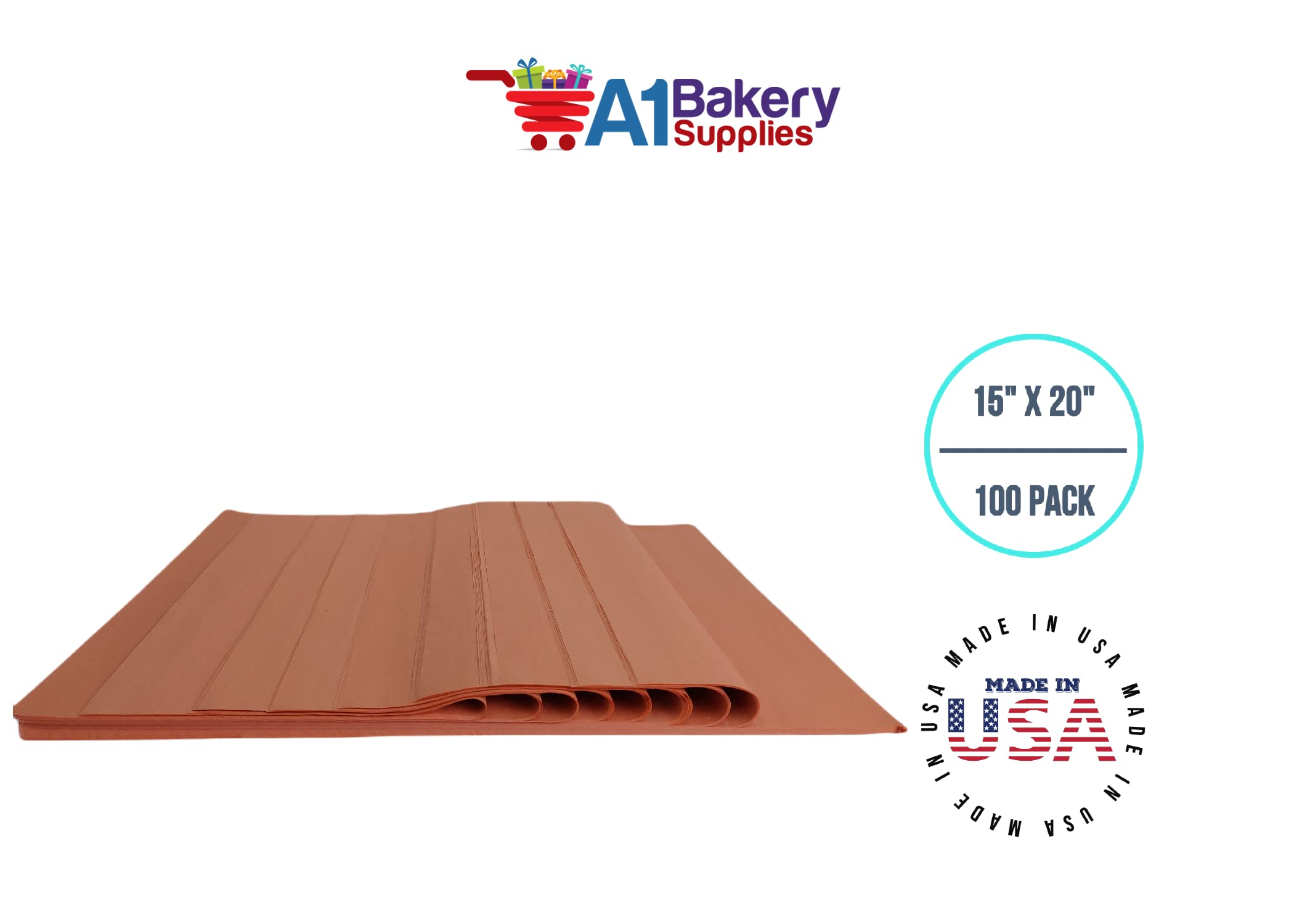 A1 Bakery Supplies Terra Cotta Gift Wrap Tissue Paper 15 Inch X 20 Inch - 100 Sheets Premium Quality Gift Wrap Paper Made in USA