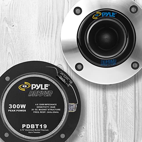 PYLE-PRO 1”Car Audio Speaker Tweeter -300 Watt High Power Super Titanium Tweeter System w/ 3.75 Inch Aluminum Bullet Horn,2kHz-25 kHz Frequency, 98 dB, 4-8 Ohm, Heavy Duty 20 oz Magnet -PDBT19 (Pair)