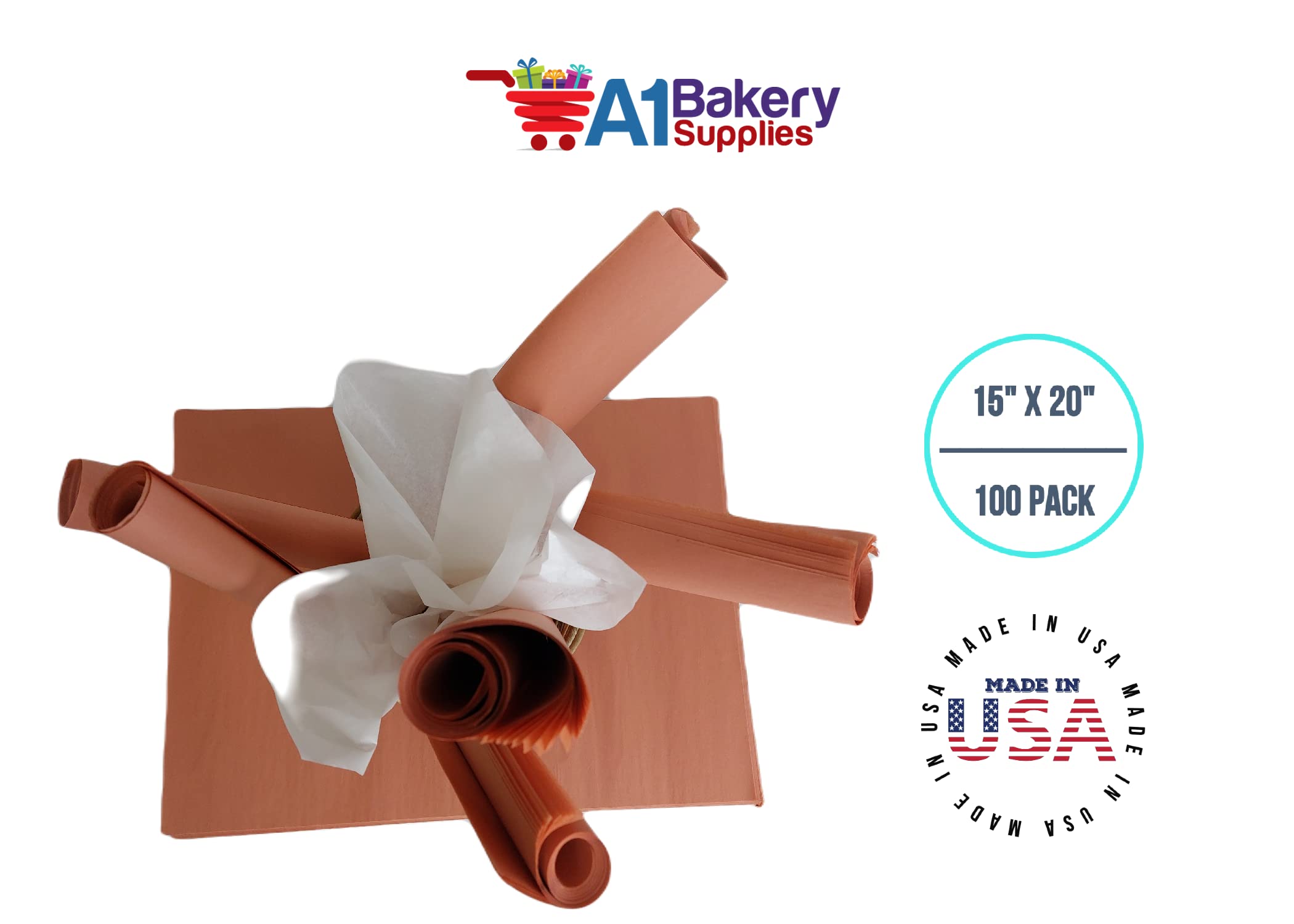 A1 Bakery Supplies Terra Cotta Gift Wrap Tissue Paper 15 Inch X 20 Inch - 100 Sheets Premium Quality Gift Wrap Paper Made in USA