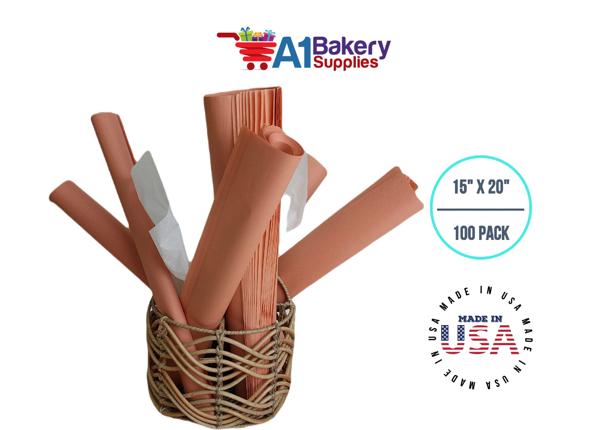 A1 Bakery Supplies Terra Cotta Gift Wrap Tissue Paper 15 Inch X 20 Inch - 100 Sheets Premium Quality Gift Wrap Paper Made in USA