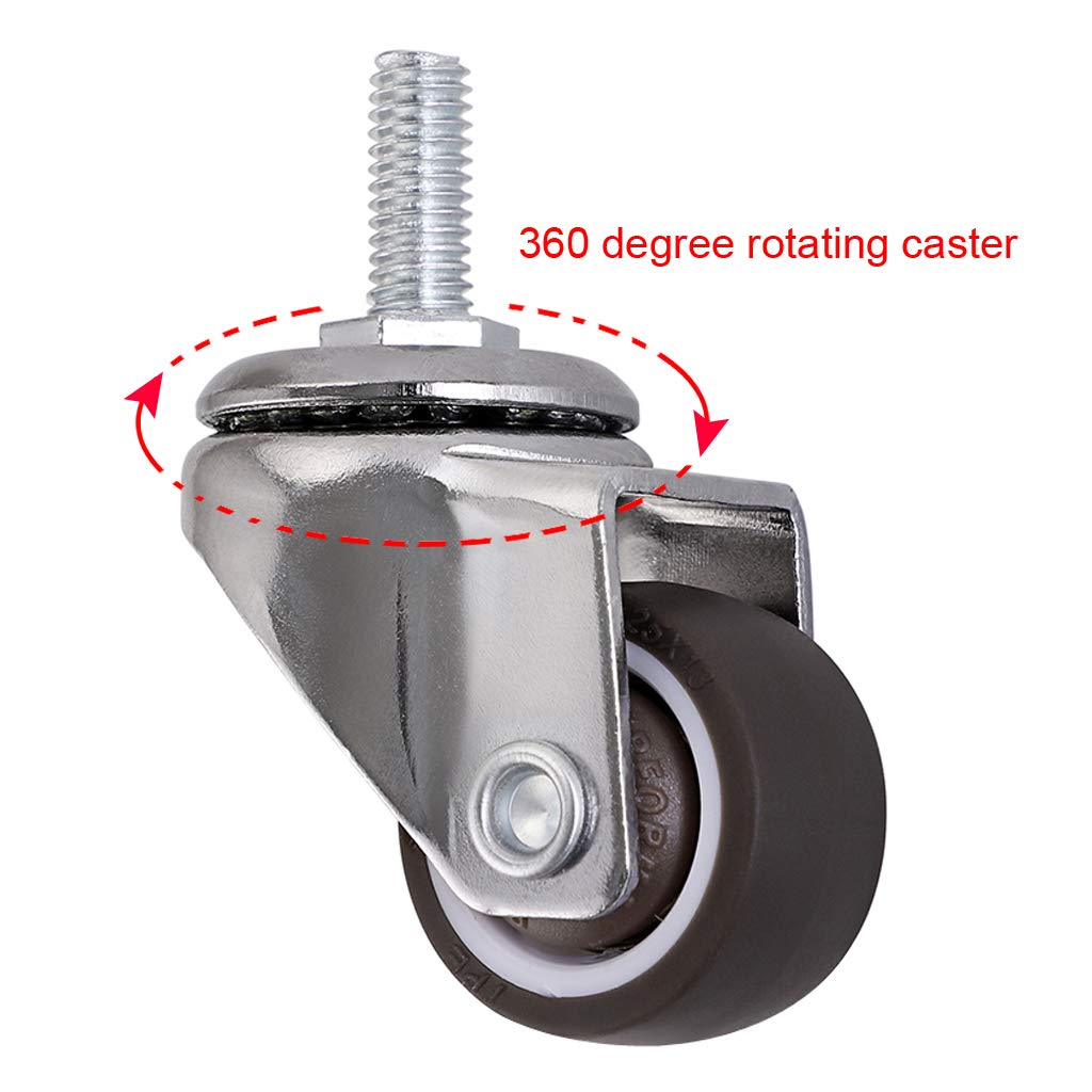 Skelang 4 Pcs 1" Swivel Stem Threaded Casters, TPE Mute Caster Wheel M6 ×15, Replacement for Carts Trolley, Baby Bed, Furniture Cabinet, Table, Total Load Capacity 99Lbs