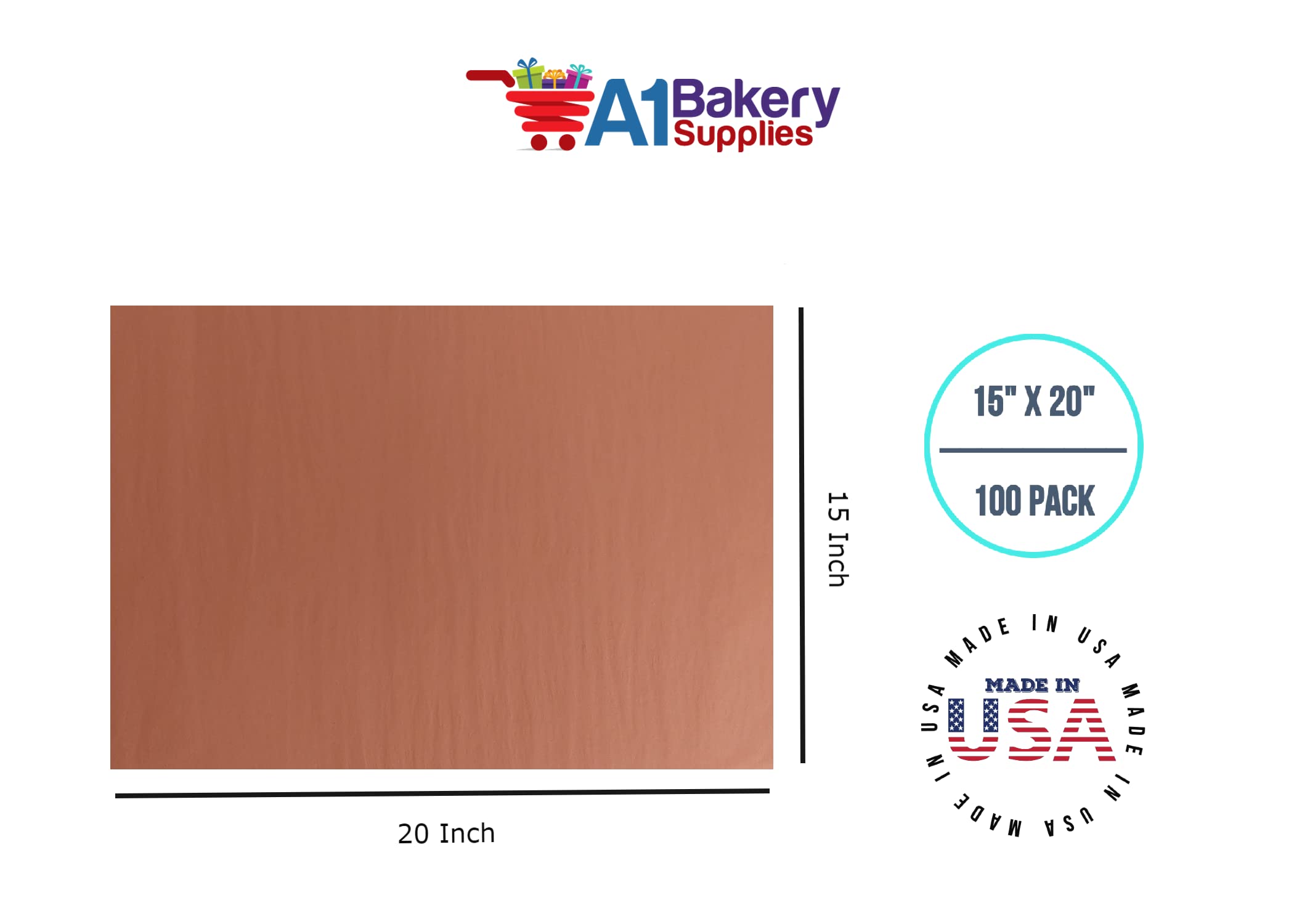 A1 Bakery Supplies Terra Cotta Gift Wrap Tissue Paper 15 Inch X 20 Inch - 100 Sheets Premium Quality Gift Wrap Paper Made in USA