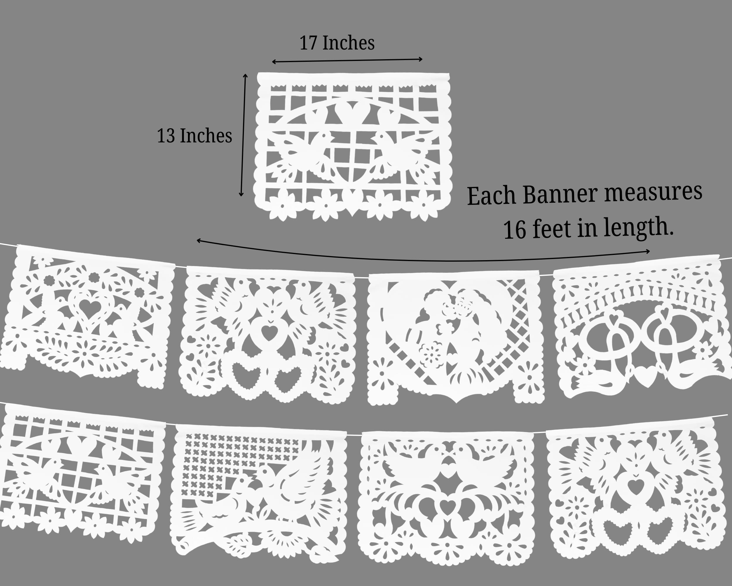 5 Pk Mexican Plastic Banners, 75 ft Long White Mexican Wedding Garlands, Perfect for Rehearsals, Bridal Shower, Photo Booth Backdrop, Engagement Party, Wedding Backdrop Banner B41