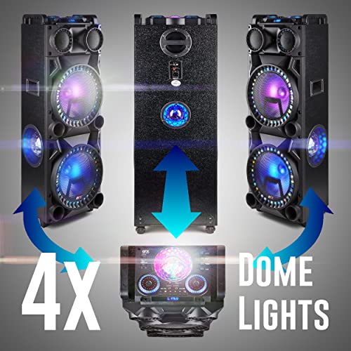 QFX PBX-1212 Bluetooth Rechargeable Dual 12β Woofer with 1β Tweeter Speaker System with Microphone Input, Guitar Input, Aux Input, USB Port, SD Card Port, TWS, Recording, FM Radio, LED Party Lights