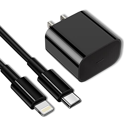 iPhone Fast Charger, [Apple MFi Certified] 20W PD USB C Wall Charger Block Power Adapter with 6FT Type C to Lightning Cable Cord for iPhone 14/14 Pro Max/13/13Pro/12/12 Pro Max/11/11Pro/XS/XR/X Black