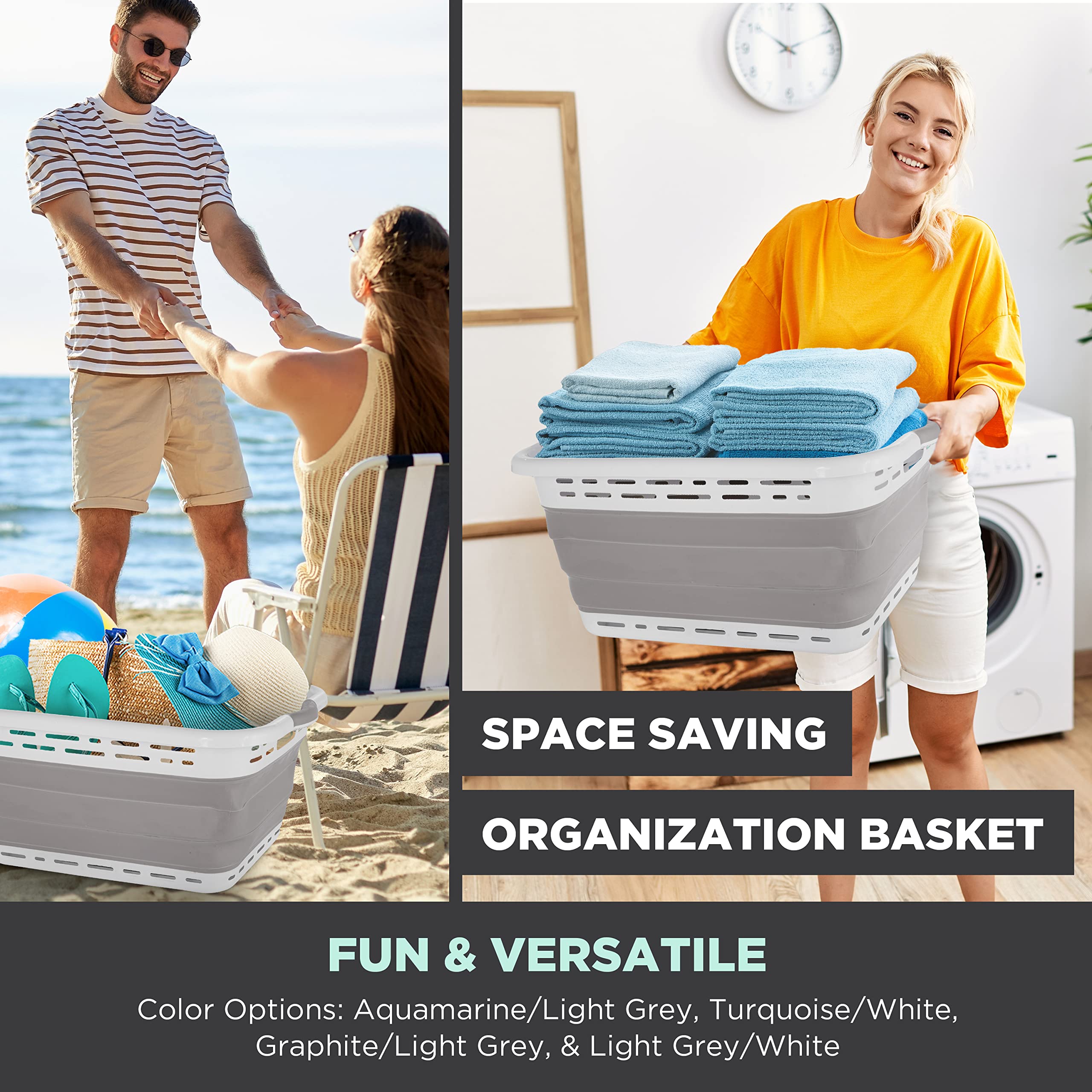 BLACK+DECKER 1 Large 25" Slim Collapsible Laundry Basket - Portable & Space-Saving Basket with Dual Comfort Grip Handles - Ideal for Laundry, Towels, Blankets & More in Small Spaces & Travel, Grey