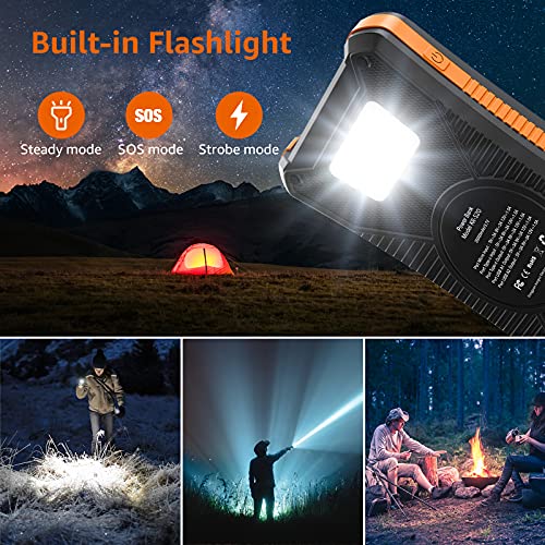 Portable Charger 20000mAh Power Bank Fast Charging PD 18W Solar Charger with 3A USB-C Cable Slim Light Power Pack with LED Flashlights Solar Power Bank for iPhone.