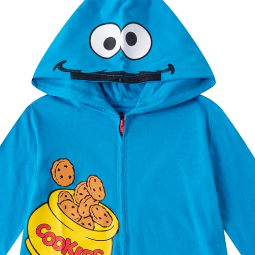 Sesame Street Boys’ Elmo or Cookie Monster Zip Up Long Sleeve Hooded Romper for Newborn, Infant and Toddler Kids