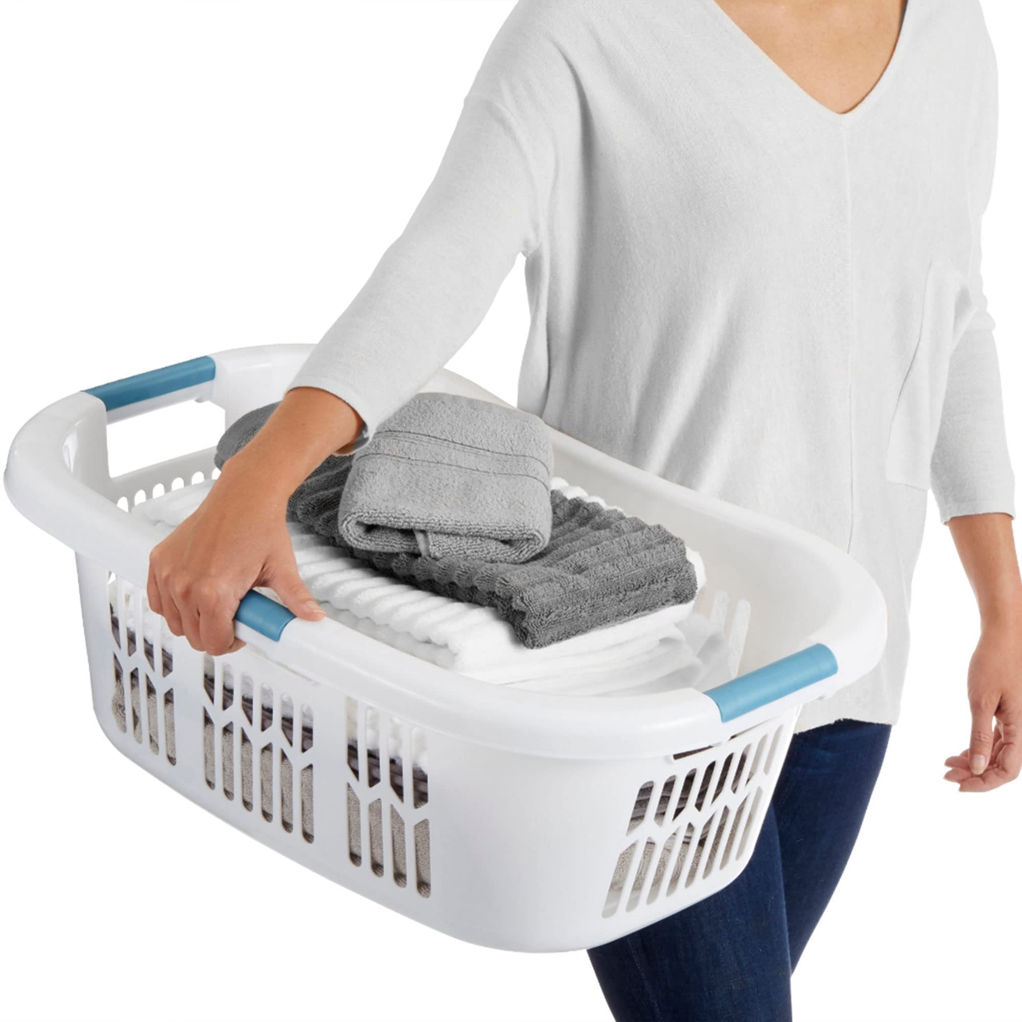 Rubbermaid Laundry Basket, XL Hip-Hugger Basket, 2.1-Bushel, White, Laundry, Storage, Bathroom, Bedroom, Home Closet Clothes Basket