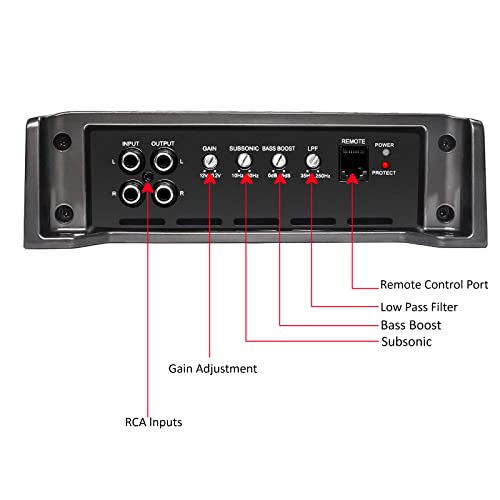 Recoil RED600-1 1320 Watts Class-D Car Audio Mono-Block Subwoofer Amplifier, 1 Ohm Stable, Remote Bass Knob Included
